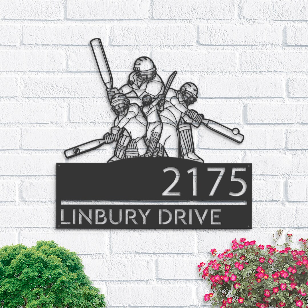 Personalized Cricket Player Sport Metal Address Sign House Number ...