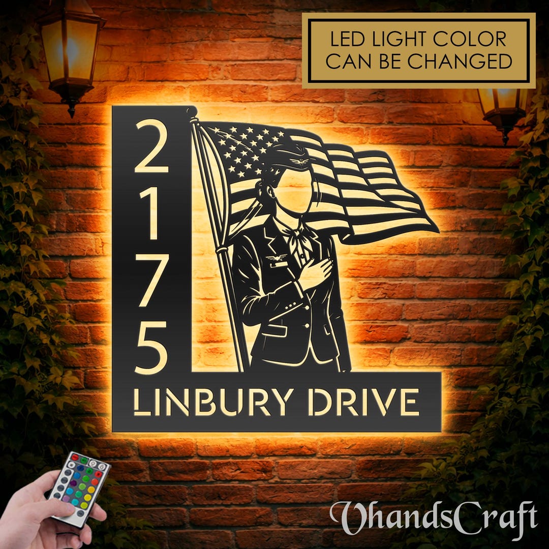 Personalized Flight Attendant Under US Flag LED Address Sign - Custom ...