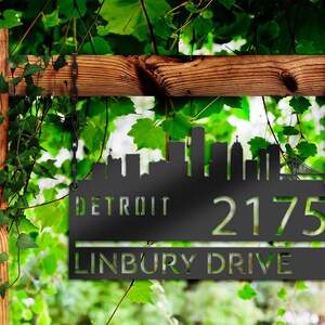 Personalized Detroit City Skyline Metal Address Sign Hanging Address ...