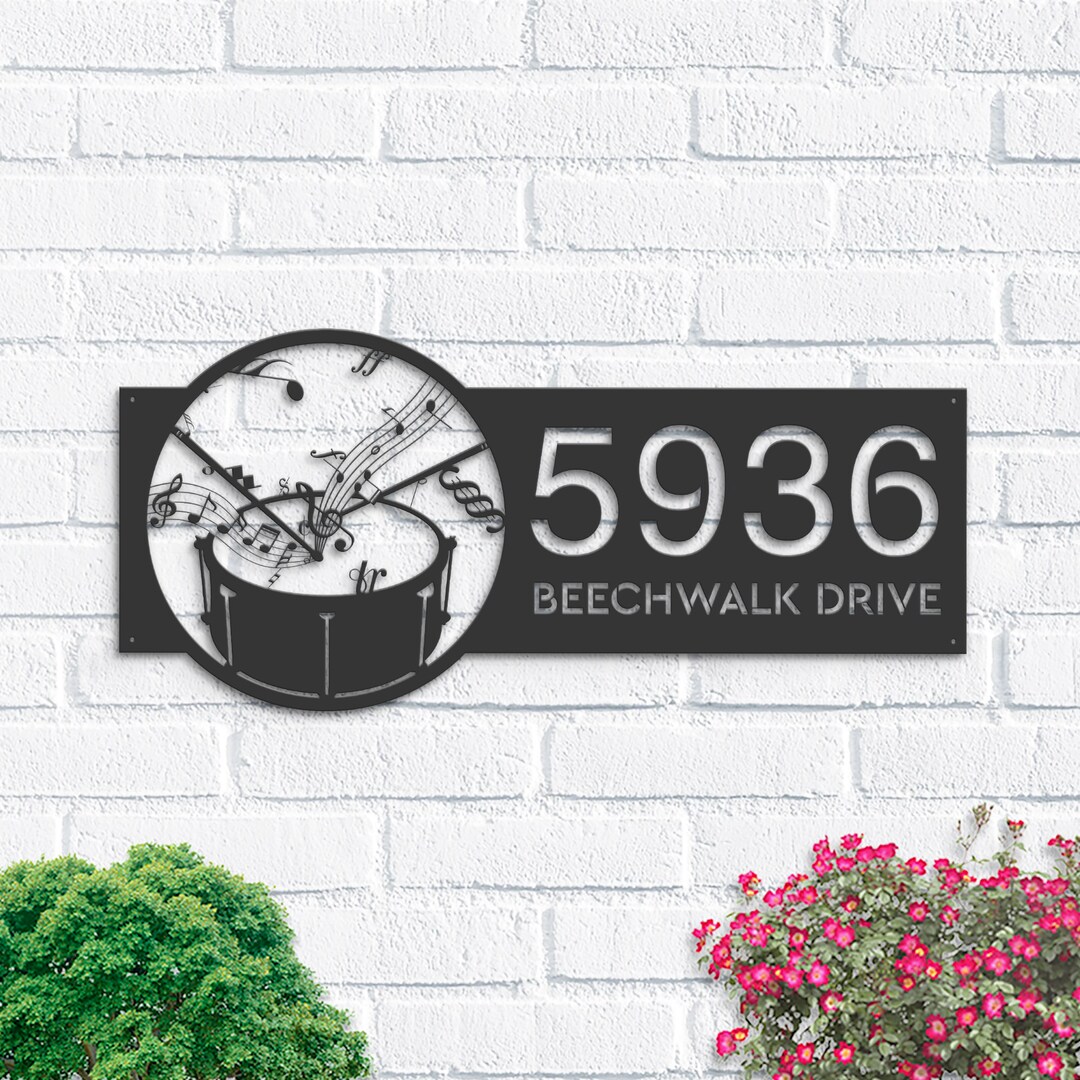Personalized Drum Music Notes Metal Address Sign Custom House Number ...