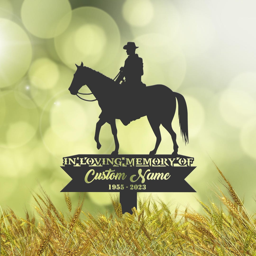 Personalized Cowboy Horse Memorial Stake, Metal Grave Marker, Sympathy ...
