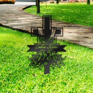 Personalized Floral Cross Memorial Stake, Metal Stake, Sympathy Sign ...
