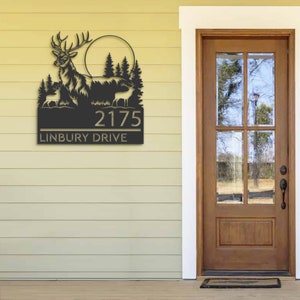 Personalized Elk Deer Wildlife Scene Metal Address Sign House Number ...