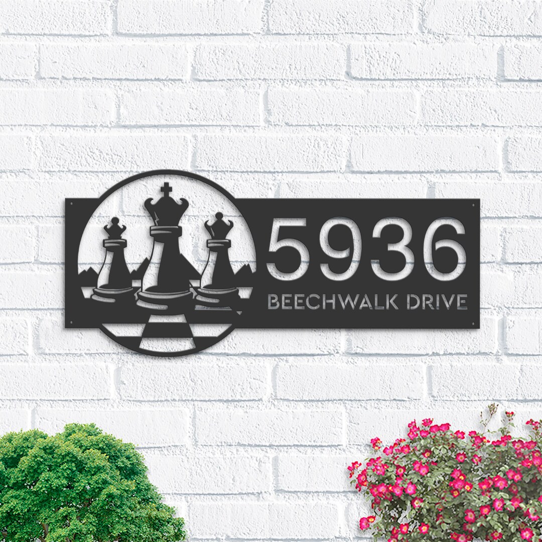 Personalized Chess Board Chess Player Metal Address Sign Custom House ...