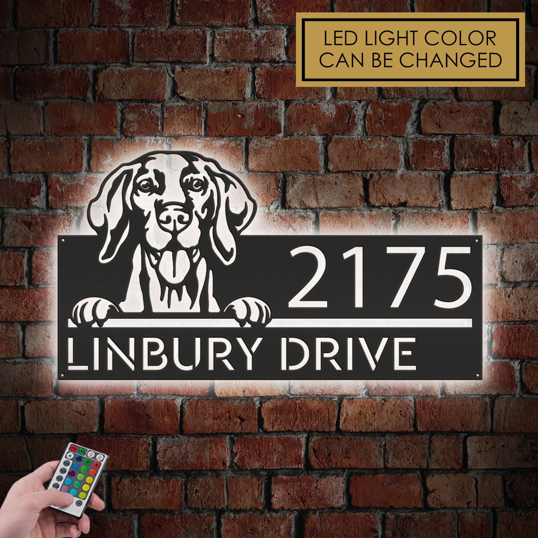 Personalized Peeking Vizsla Dog, Cute Puppy Metal Address Sign With LED ...