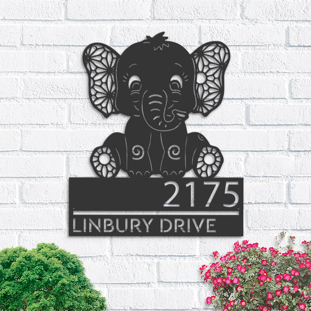 Personalized Cute Baby Elephant Metal Address Sign | Hanging Address ...