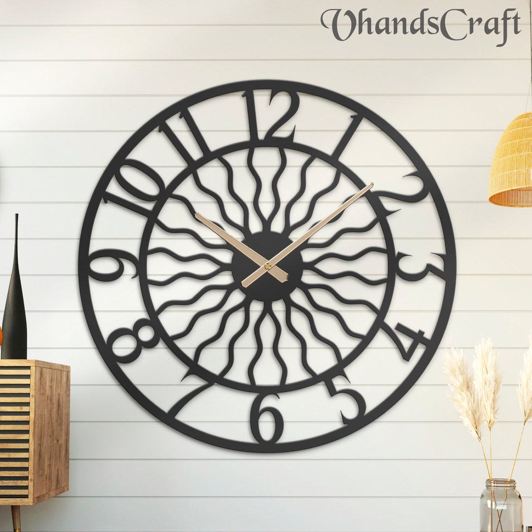 Black Large Arabic Numbers Metal Wall Clock LED Lights, Modern Silent ...