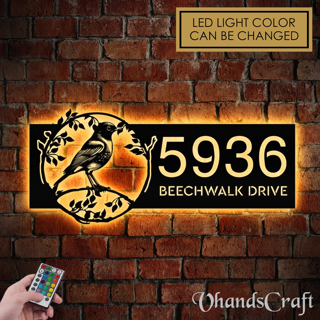 Personalized Robin Bird Metal Address Sign With LED Lights - Etsy