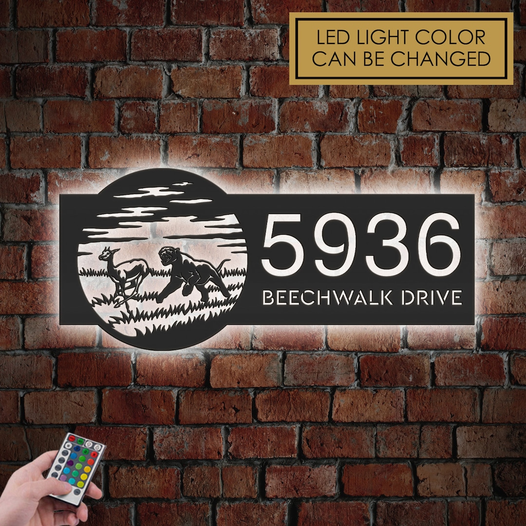Personalized Hunting Panther Metal Address Sign With LED Lights House ...