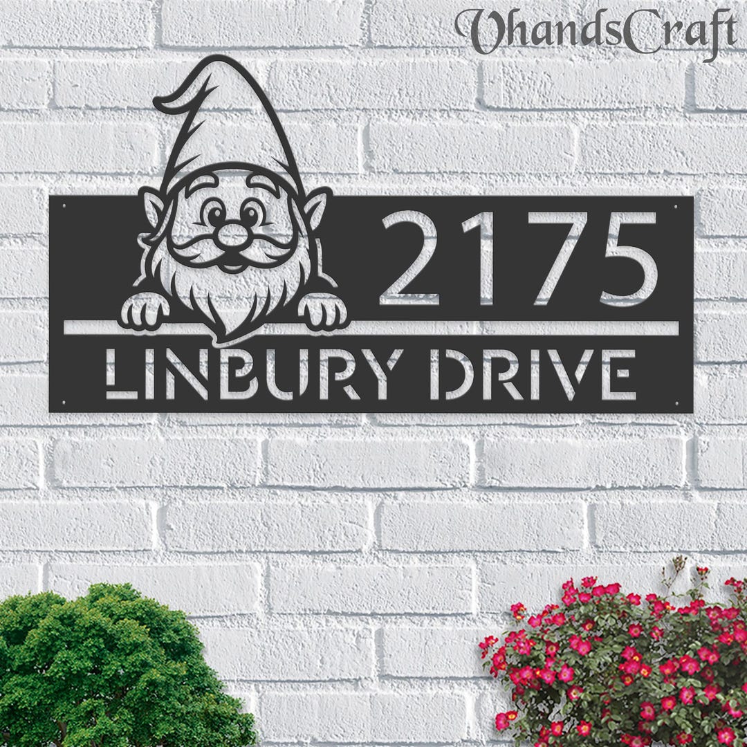 Personalized Gnome Metal Address Sign, Custom House Number Plaque - Etsy