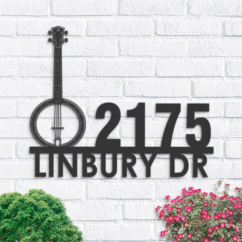 Personalized Banjo LED Address Sign - Custom Metal House Number Plaque ...