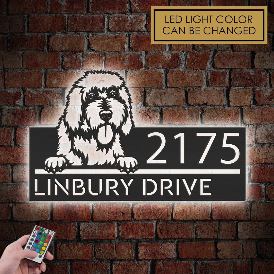 Personalized Peeking Goldendoodle Dog, Cute Puppy Metal Address Sign ...