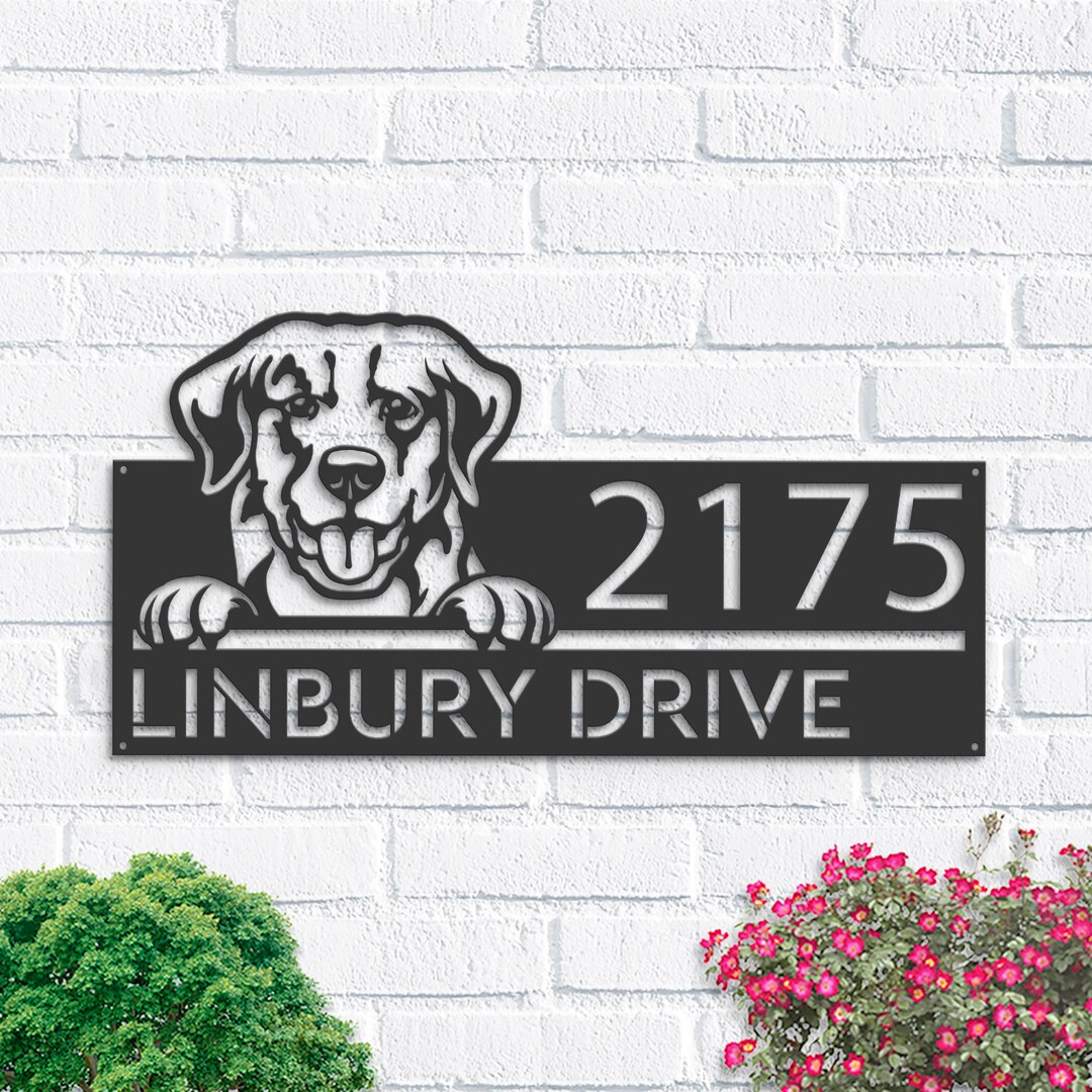 Personalized Golden Retriever Dog Metal Address Sign House Number ...