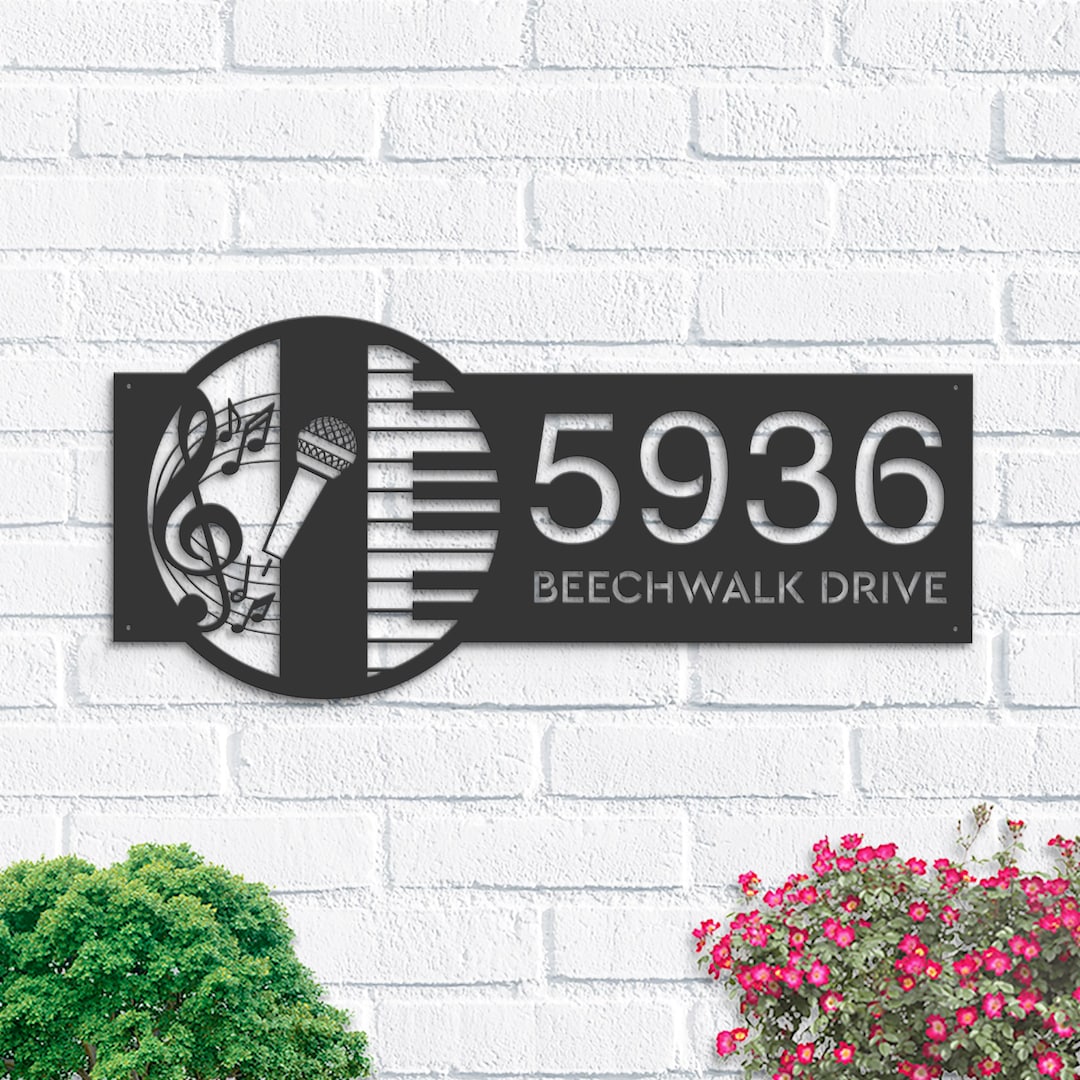 Personalized Metal Music Address Sign, Piano & Microphone Decor - Etsy