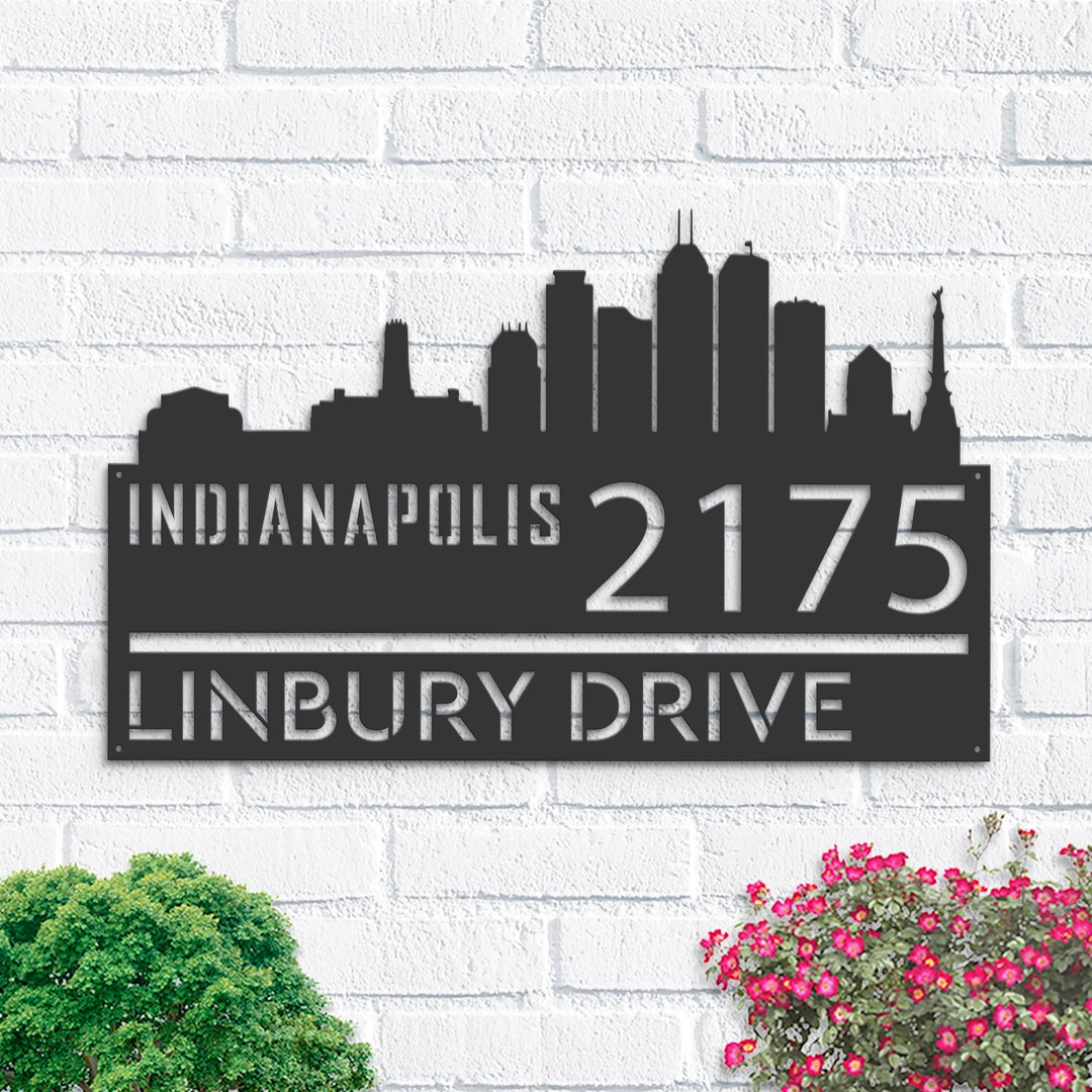 Personalized Indianapolis Skyline Metal Address Sign, Hanging Plaque - Etsy