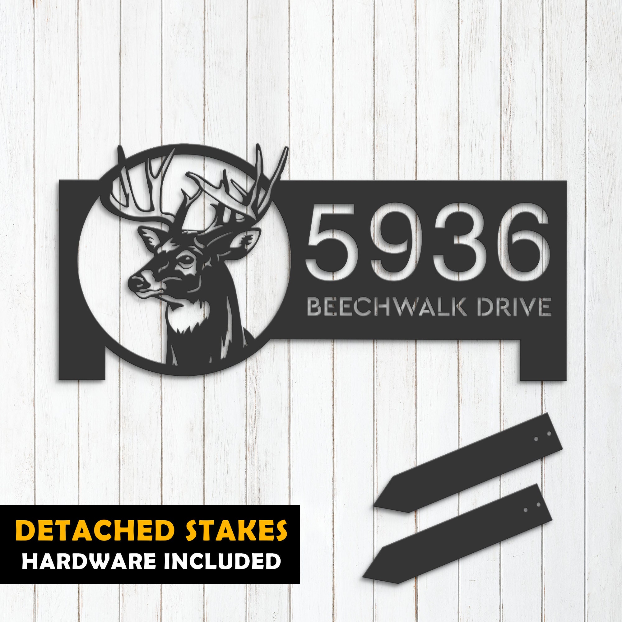 Personalized Deer Head Metal Address Sign, House Number Plaque - Etsy