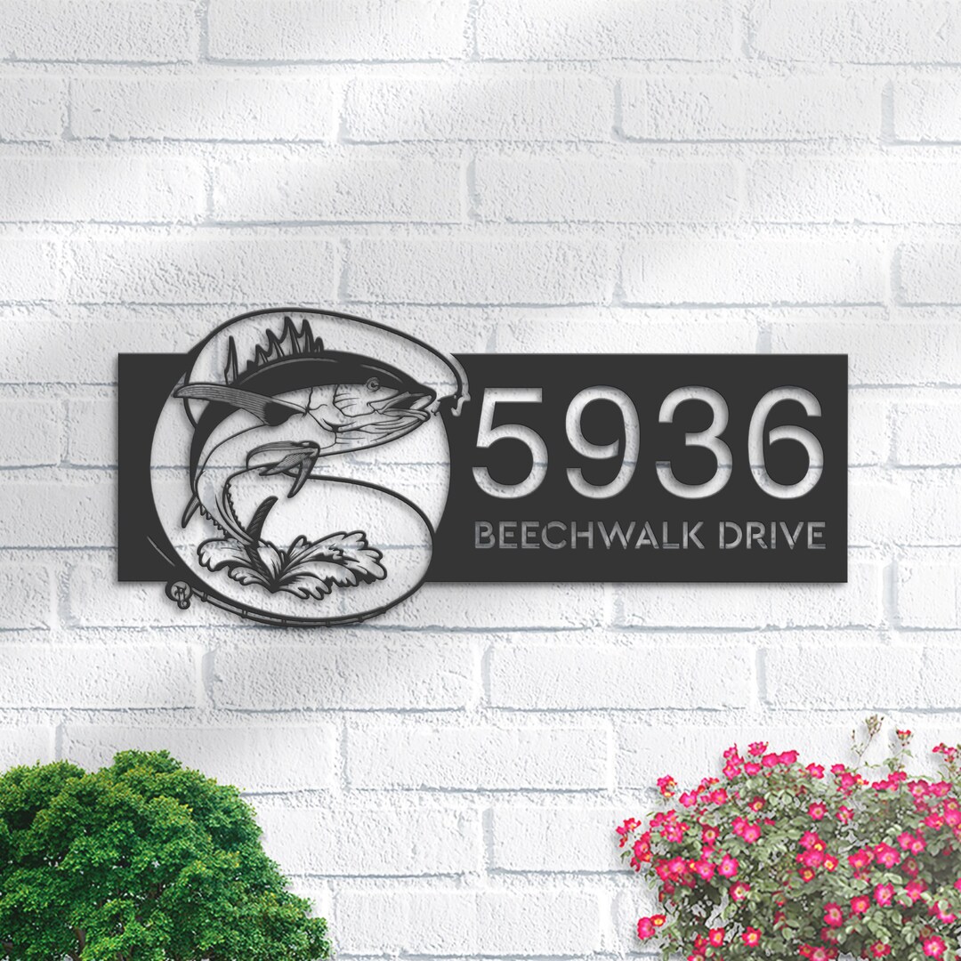 Personalized Tuna Fishing Rod Bait Hook Metal Address Sign House Number ...