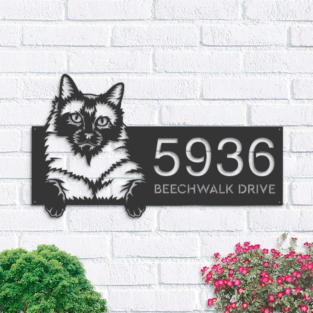 Personalized Siamese Cute Peeking Cat Kitten Metal Address Sign House ...
