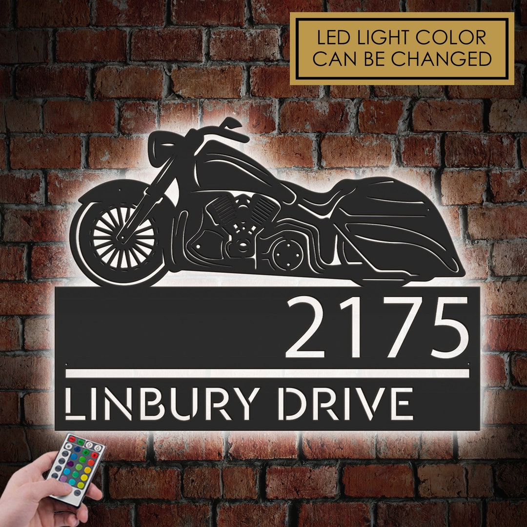Personalized Motobike Motocycle Biker Metal Address Sign With LED ...