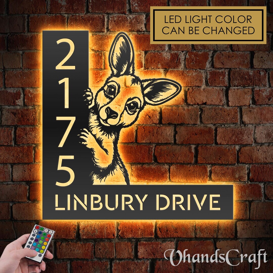 Personalized Peeking Kangaroo Metal Address Sign With LED Lights House ...