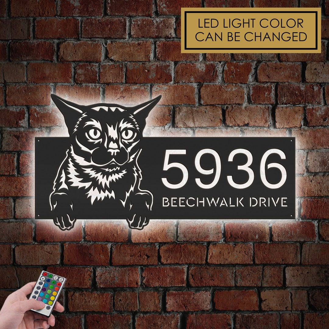 Personalized Burma Cat Metal Address Sign With LED Lights - Etsy
