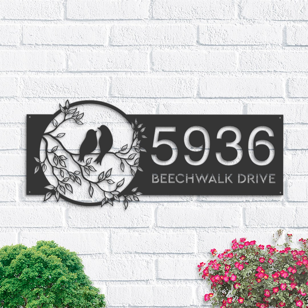 Personalized Birds Couple Metal Address Sign | Hanging Address Plaque ...