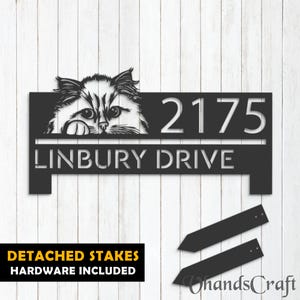 Personalized Burmilla Cute Peeking Cat Metal Address Sign House Number ...