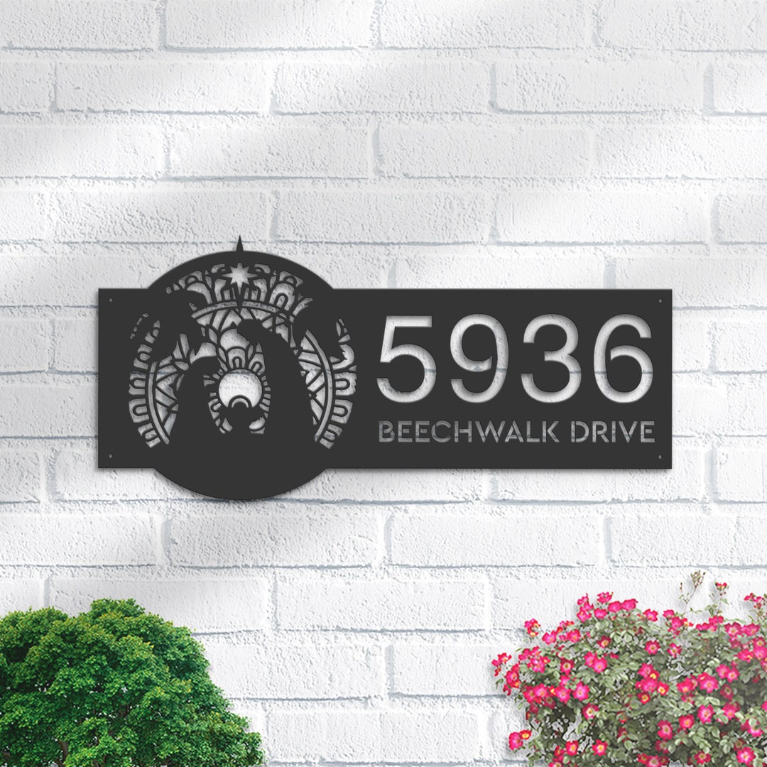 Personalized Mandala Nativity Scene Jesus Christ Metal Address Sign ...