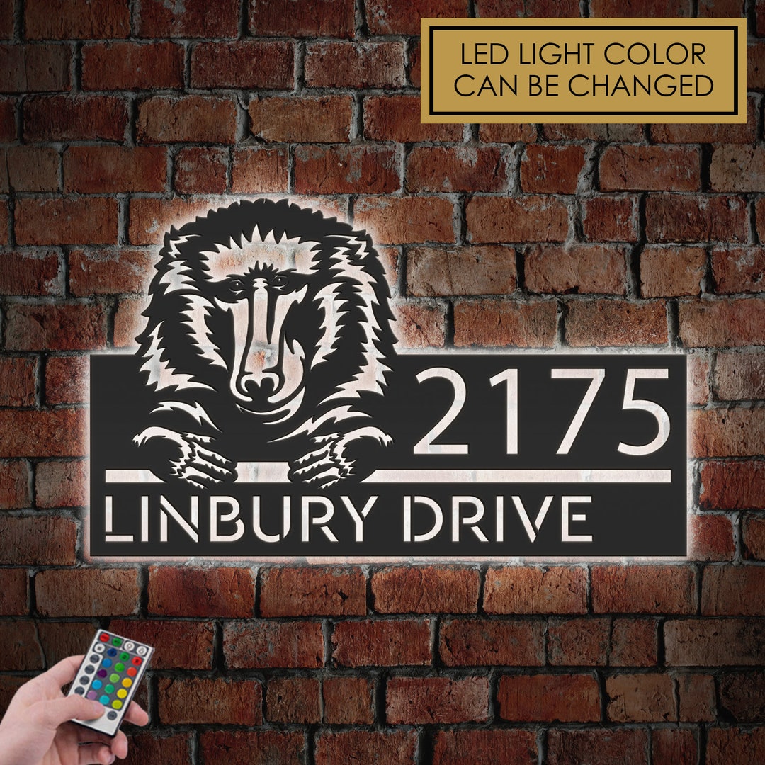 Personalized Peeking Baboon Metal Address Sign With LED Lights House ...