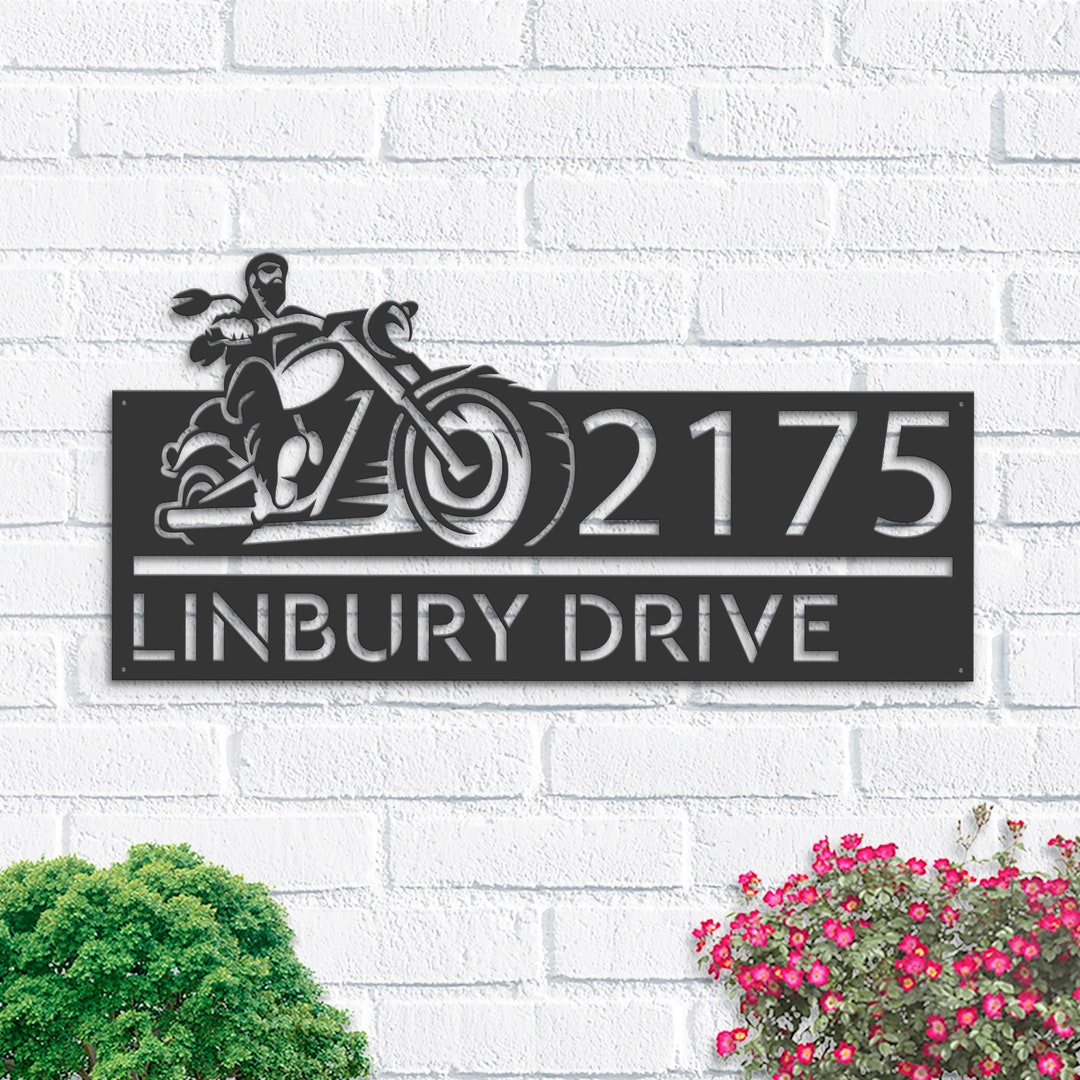 Personalized Biker Motorcycle Rider Metal Address Sign House Number ...