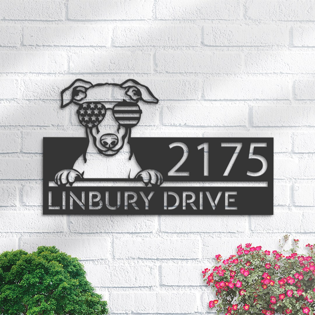 Personalized Whippet Dog US Flag Glasses Metal Address Sign House ...