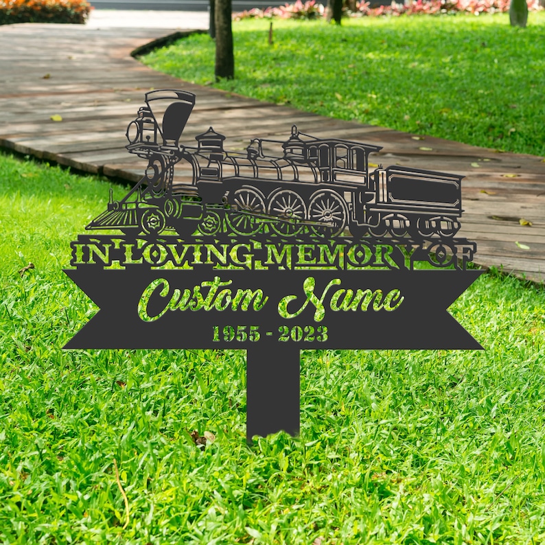 Personalized Train Memorial Stake, Custom Metal Grave Marker, Sympathy ...