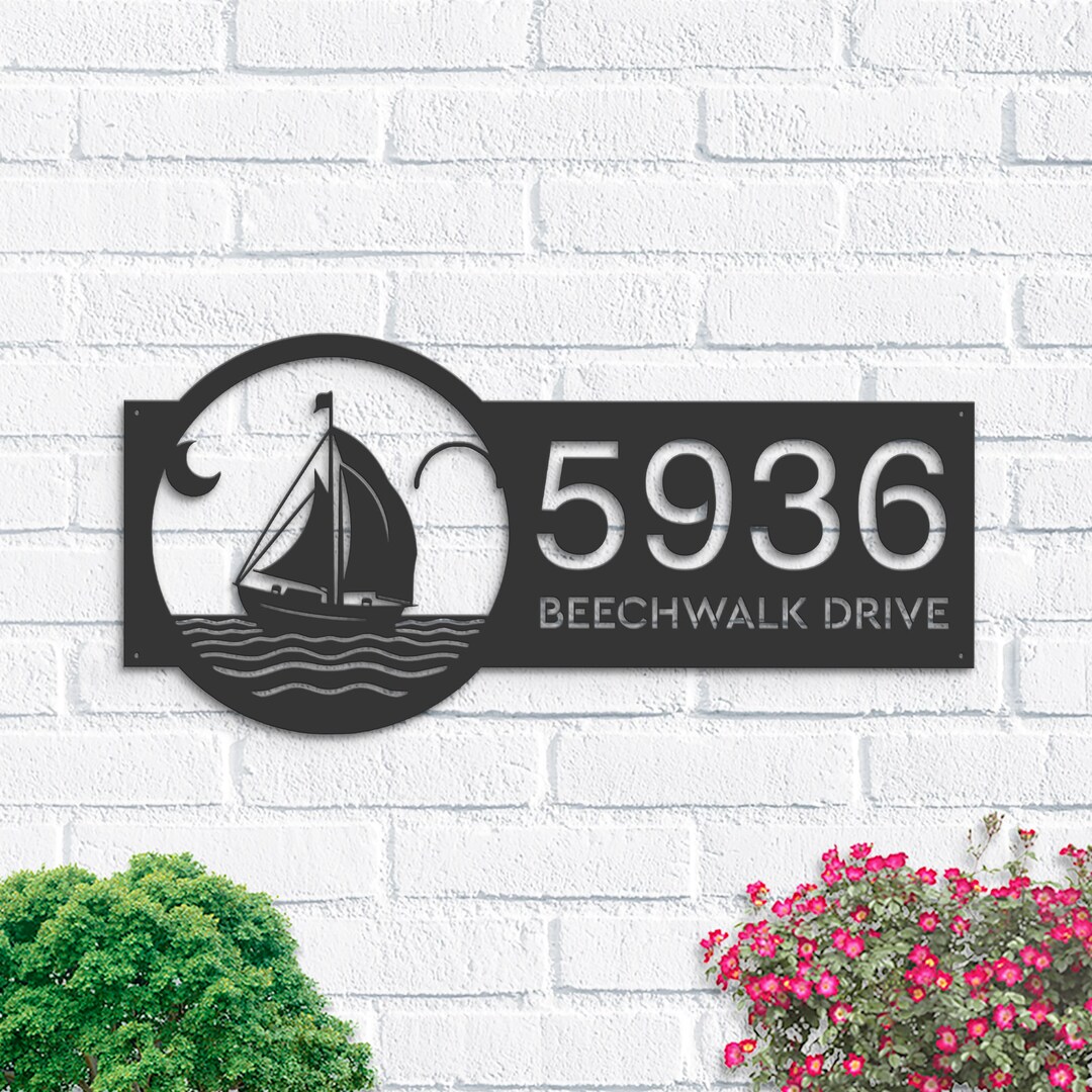 Personalized Sailboat Metal Address Sign Custom House Number Hanging ...