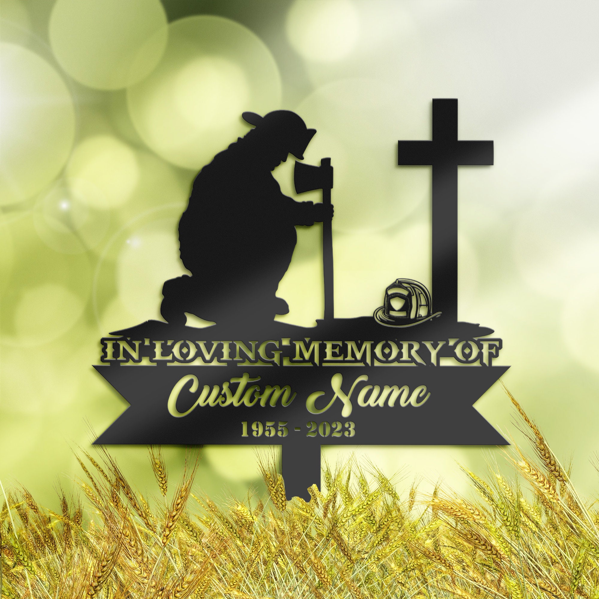 Personalized Fire Fighter Kneeling at Cross Fireman Memorial - Etsy