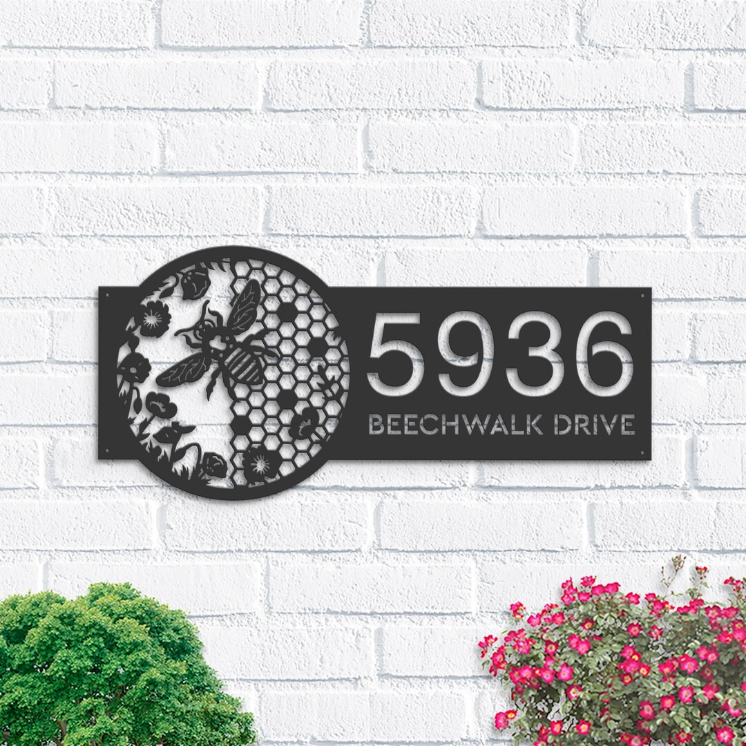 Personalized Beehive Flowers Honeycomb Metal Address Sign Custom House ...
