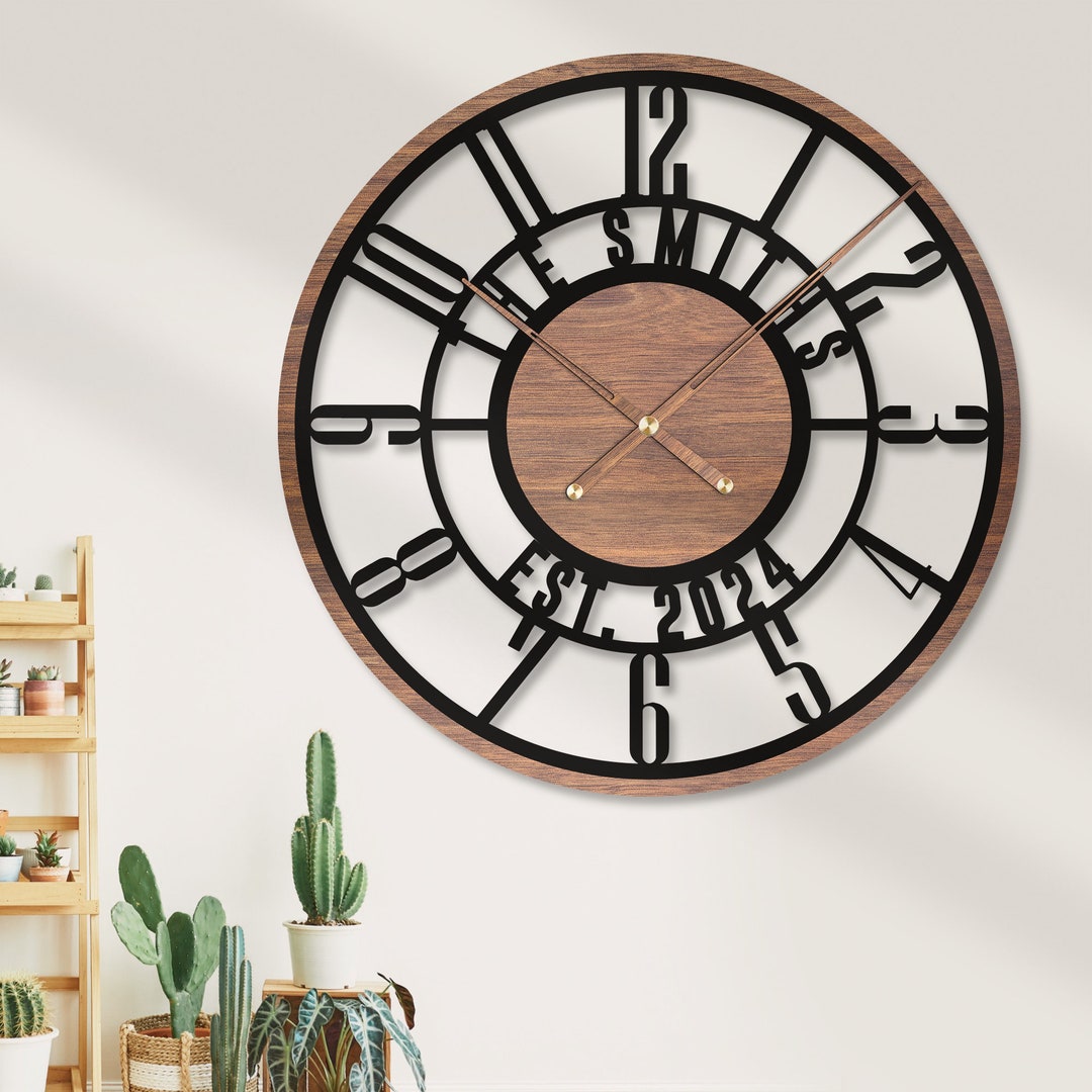 Custom Mid Century Modern Wooden Silent Wall Clock Latin Numeral ...