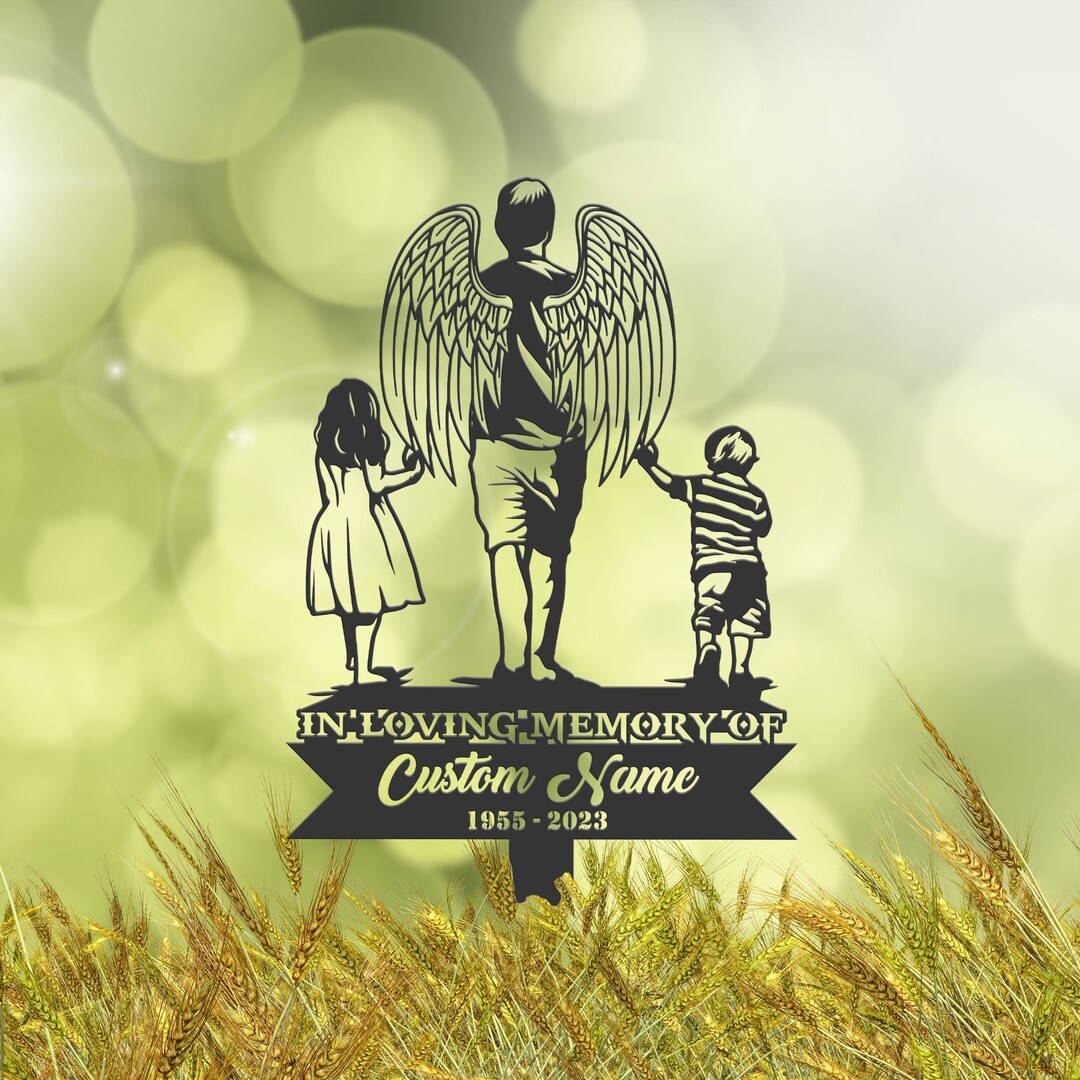 Personalized Angel Father and Children Memorial Metal Stake, Sympathy ...