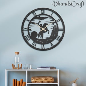 Black Large Greeting Cowboy on Horse Metal Wall Clock LED Lights ...
