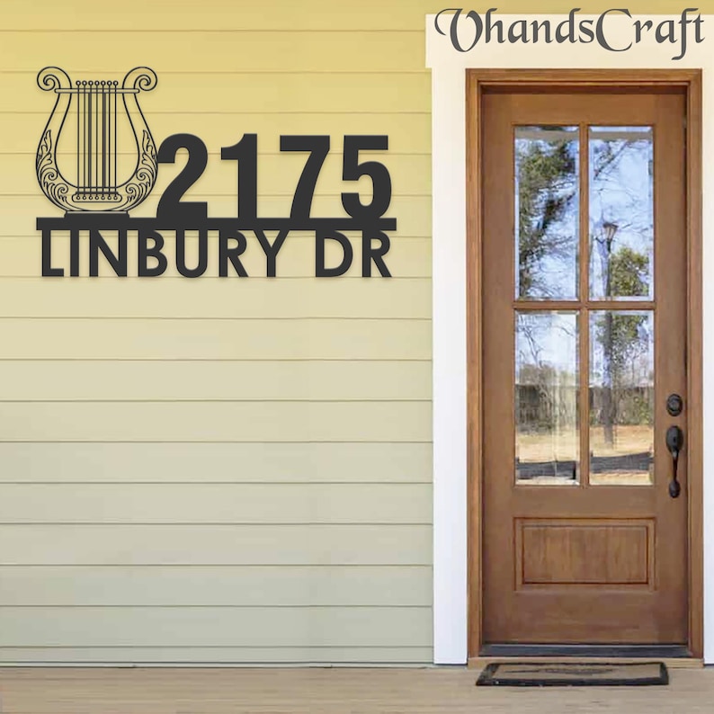 Personalized Lyre LED Address Sign - Custom Metal House Number Plaque ...
