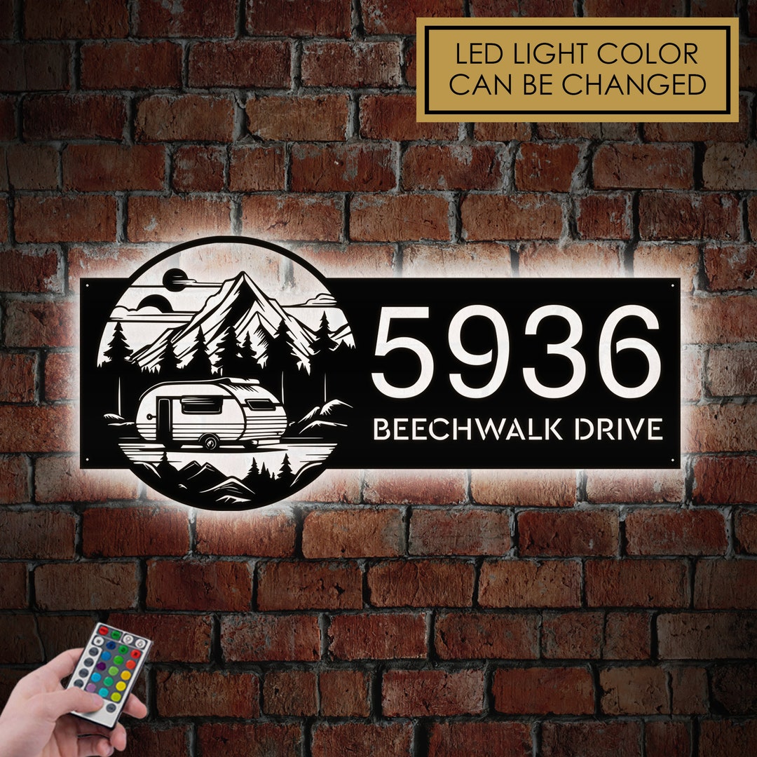 Personalized Camping Trailer Metal Address Sign With LED Lights - Etsy