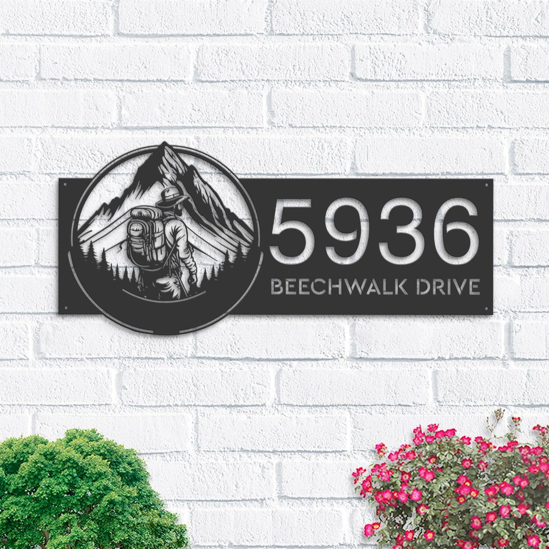 Personalized Hiker Camping Mountain Climbing Metal Address Sign House ...