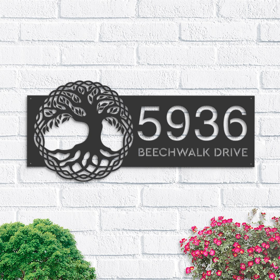 Personalized Tree of Life Metal Address Sign House Number | Hanging ...