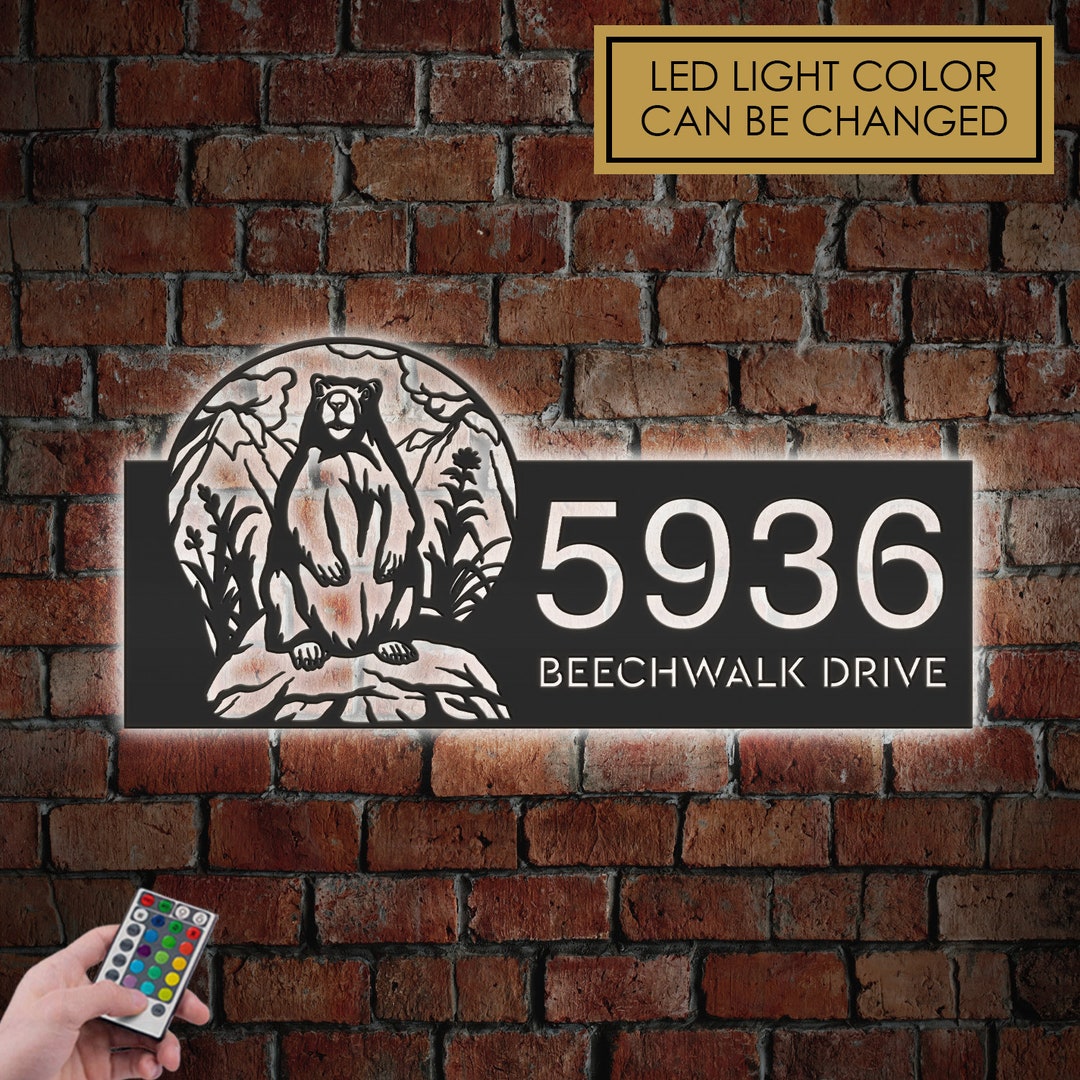 Personalized Badger Metal Address Sign With LED Lights House Number ...