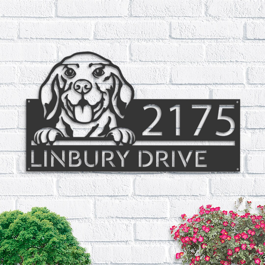 Personalized Beagle Dog, Cute Puppy Metal Address Sign House Number ...