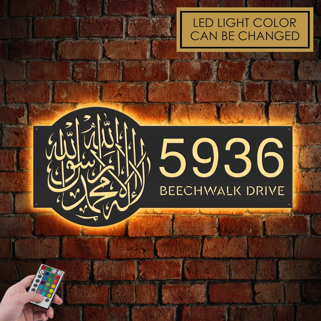 Personalized Islamic Symbol Metal Address Sign With LED Lights House ...