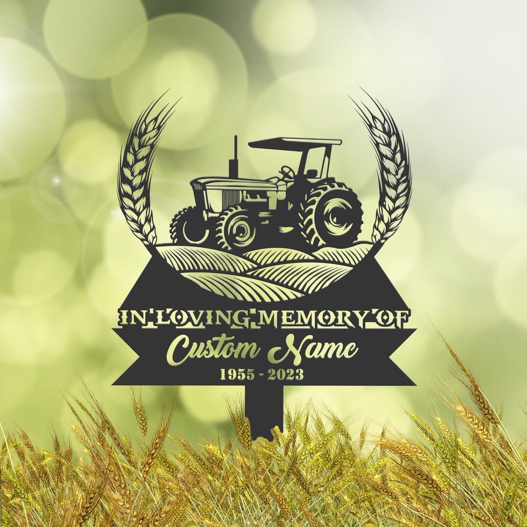 Personalized Tractor on Farm Field Memorial Stake, Metal Stake ...