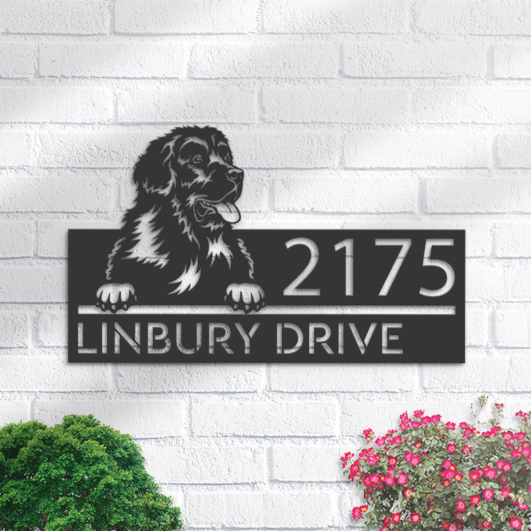 Personalized Newfoundland Dog, Puppy Metal Address Sign House Number ...