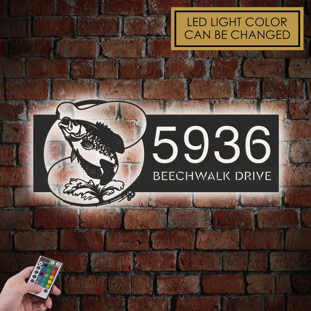 Personalized Crappie Fishing Metal Address Sign With LED Lights House ...