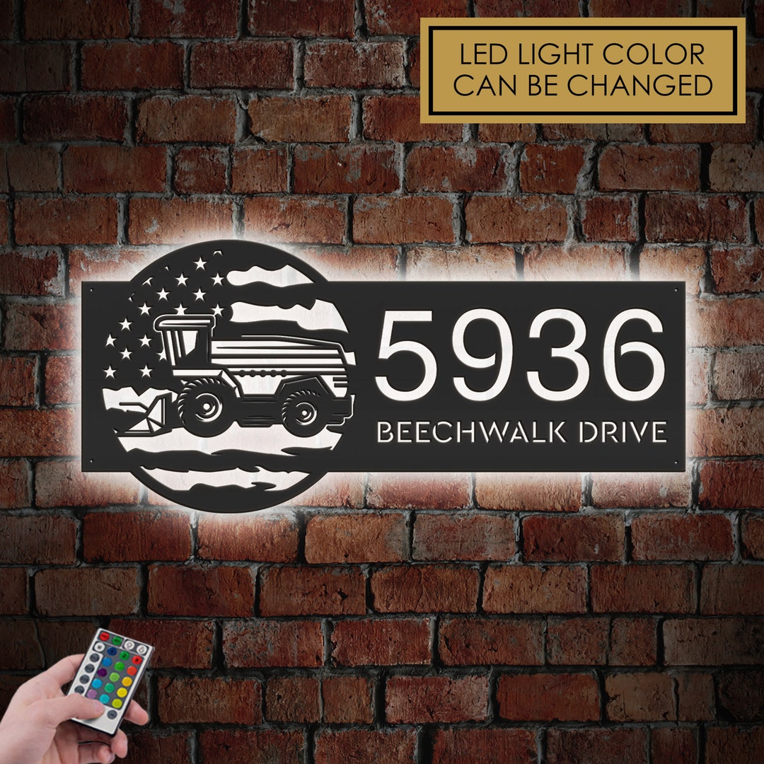 Personalized Farm Harvester Farming Machine on US Flag Metal Address ...