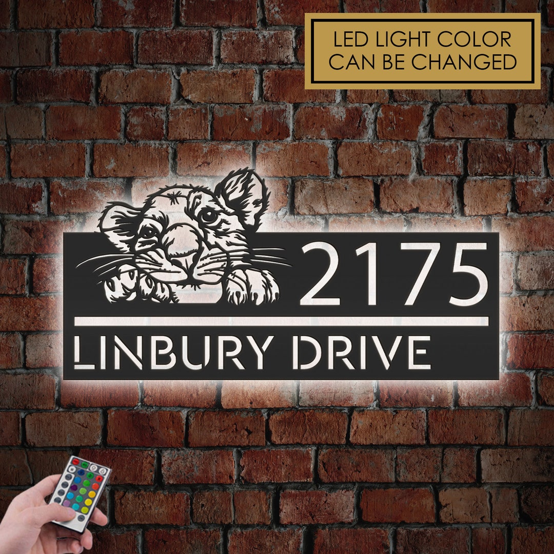 Personalized Lion Cub Metal Address Sign With LED Lights - Etsy
